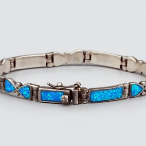 RARE Blue Fire Opal Inlay Panel Link Bracelet, 925 Sterling Silver ...