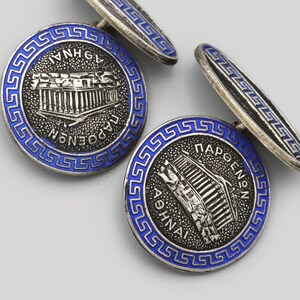 Vintage 900 Silver and Enamel Greek Cufflinks, Parthenon Acropolis ...