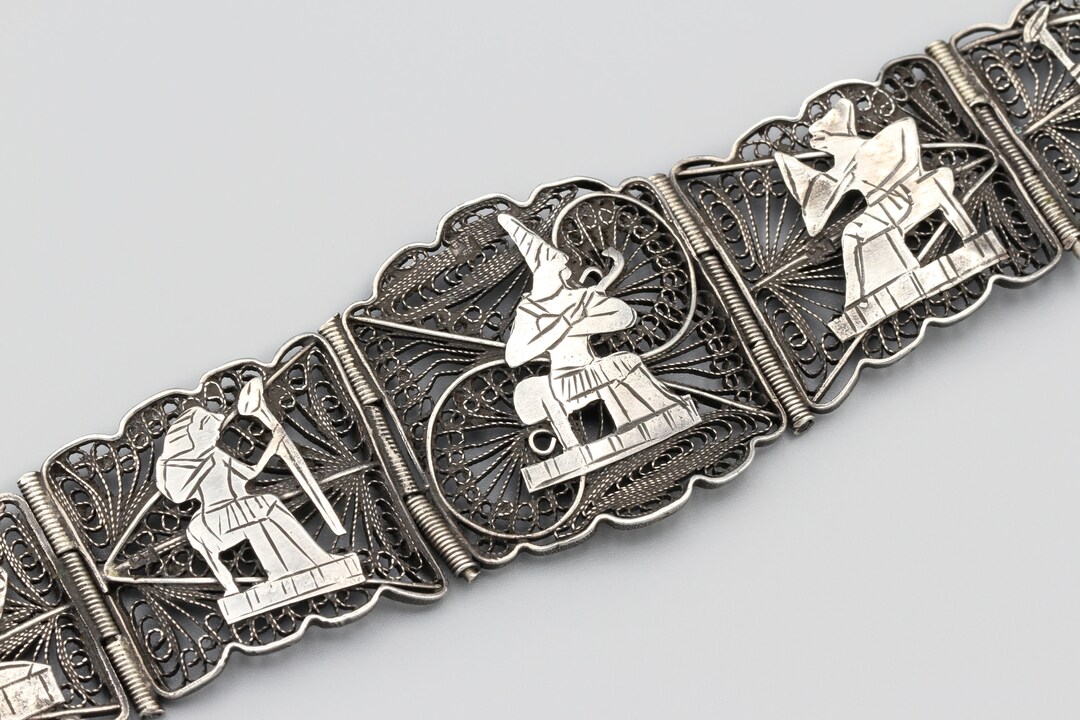 Antique 1940s Egyptian Filigree Bracelet, 900 Sterling Silver, Heavy ...