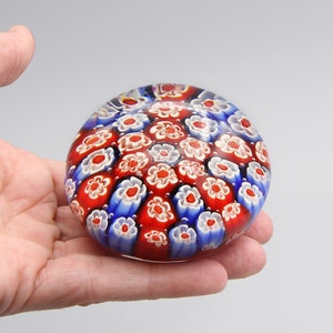 Blue and Red Flowers Hand Blown Glass Paperweight, Unsigned Murano ...