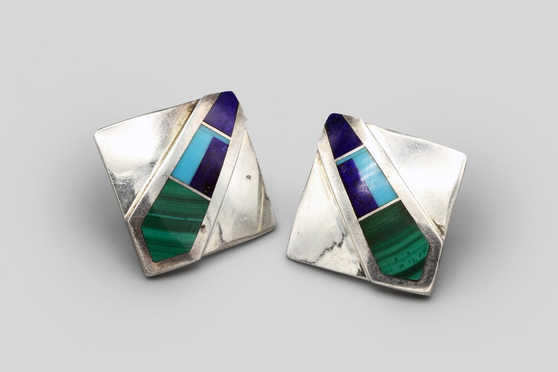 Knifewing Segura Apache Stud Earrings, 925 Sterling Silver Multi Stone ...