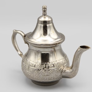 Small Traditional Moroccan Teapot, Engraved Ornate Silver Metal Tea ...
