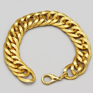 Modern Gold Tone Curb Chain Bracelet, 14mm Textured Chain Bracelet ...