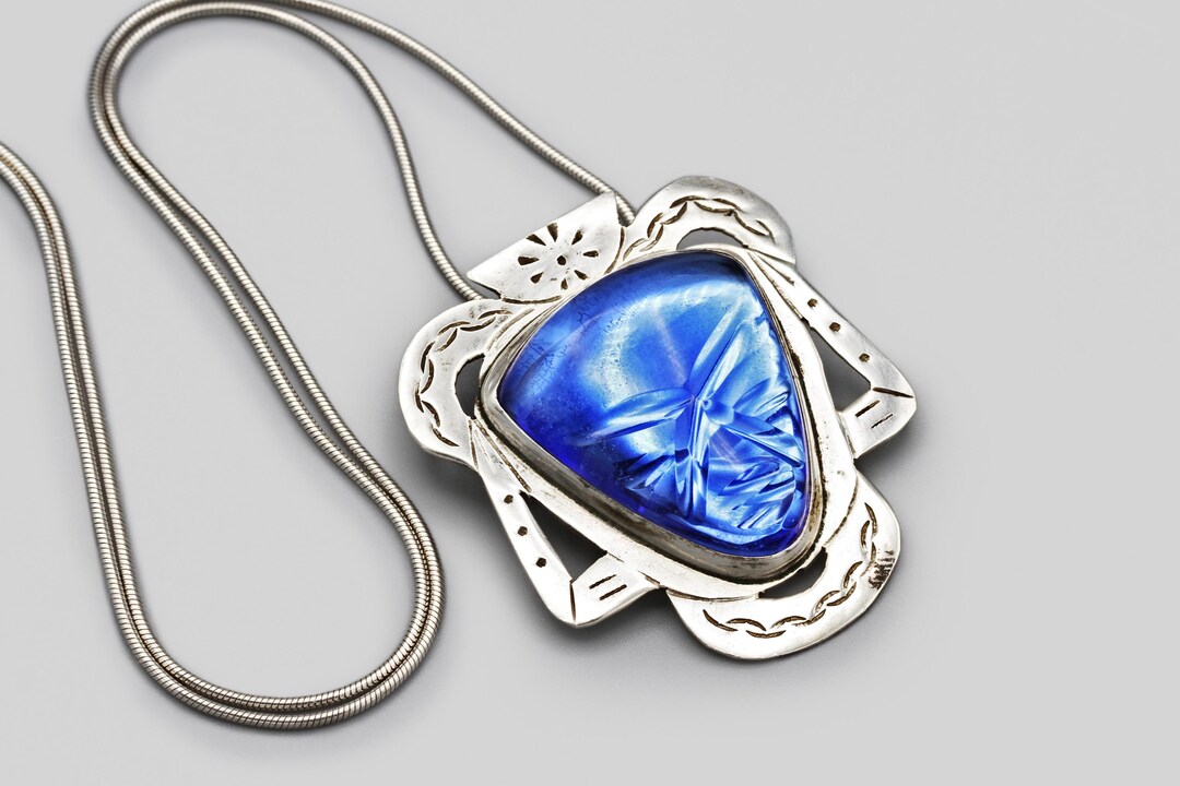 RARE Hand Carved Tribal Warrior Mask Pendant Necklace, Cobalt Blue ...