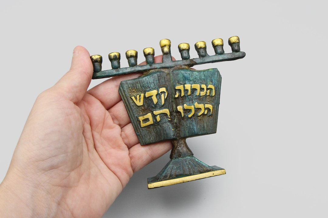 Rare Antique Mini Brass Pocket Hanukkah Menorah, Israel Miniature ...