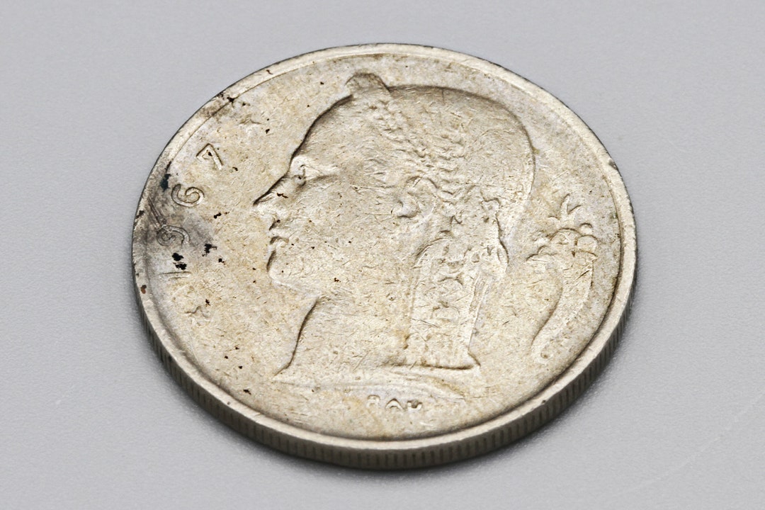 1 Franc Belgium Coin 1967, King Baudouin I, Copper Nickel Belgian Coin, Head of Ceres and ...