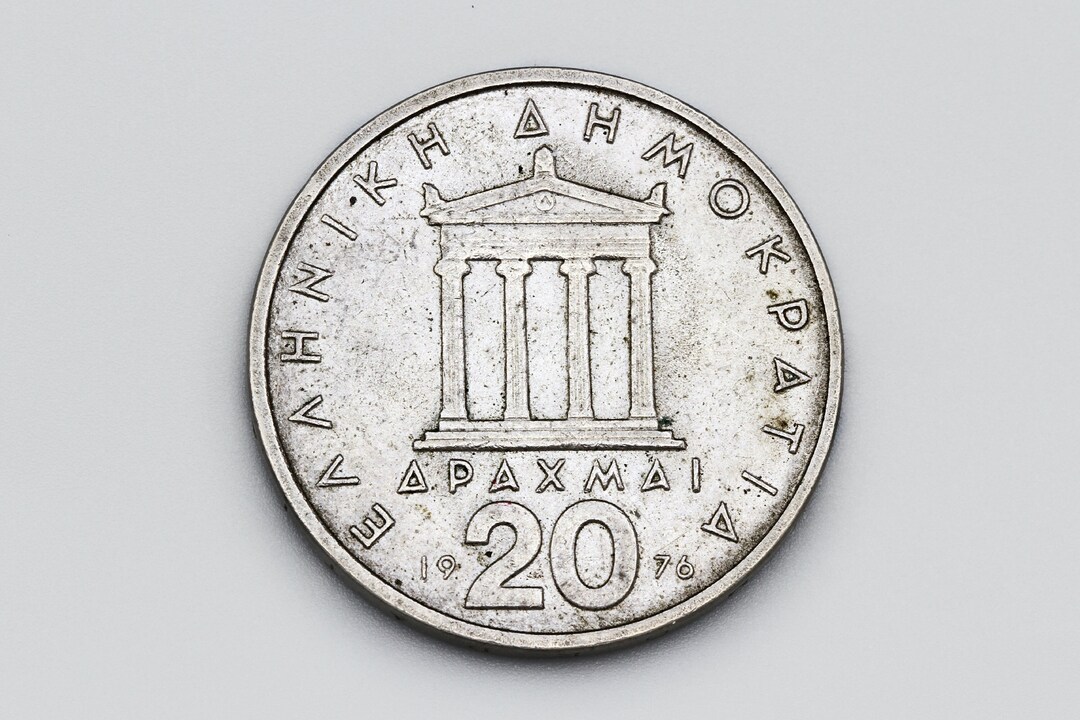 Greek Coin Greece 20 Drachmai 1976, Pericles and Temple of Athena Nike ...