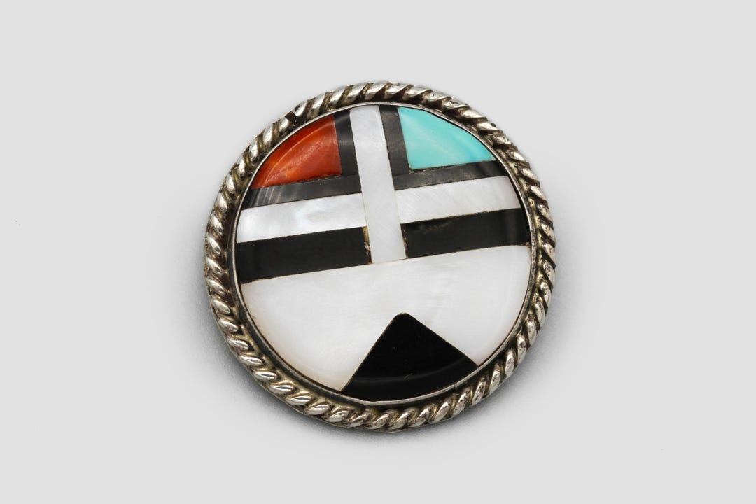 Navajo Style Sungod Lapel Pin, Multi Stone Inlay Sun Face Pin ...