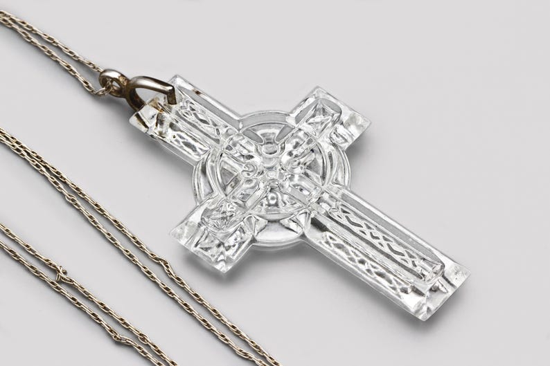 Carved Crystal Irish Celtic Cross Pendant on 925 Sterling Silver ...