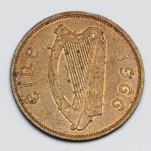 1966 Eire 1D Coin, Ireland Republic Penny Coin, Hen With Chicks and a ...