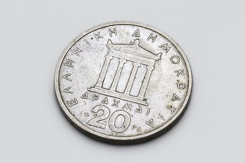 Greek Coin Greece 20 Drachmai 1976, Pericles and Temple of Athena Nike ...