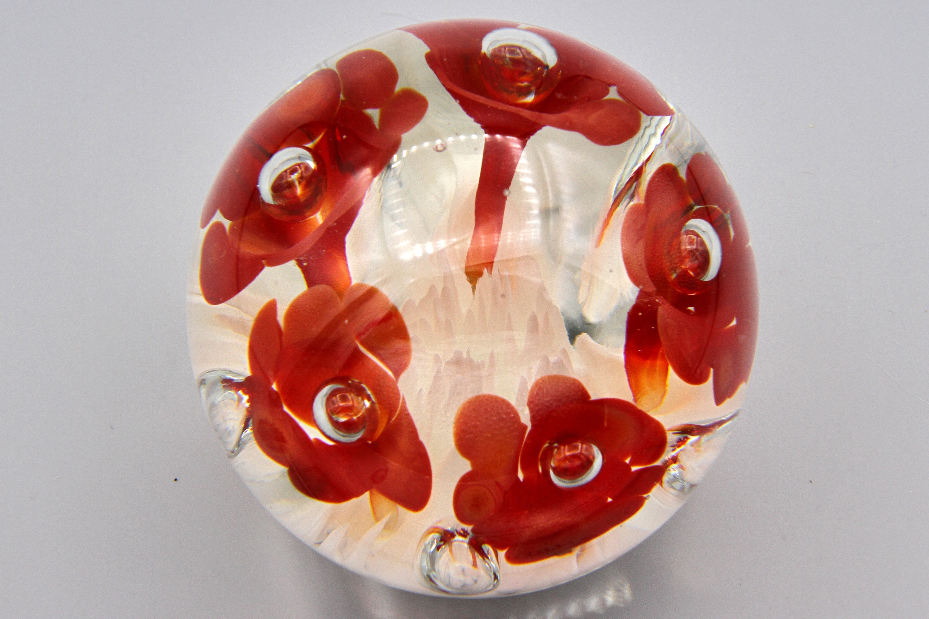 Red and White Glass Paperweight Abstract Flowers Glass Art - Etsy