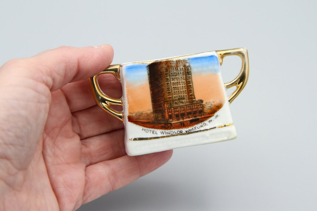 RARE Hand Painted Miniature Porcelain Mug, Hotel Windsor Wheeling WV ...