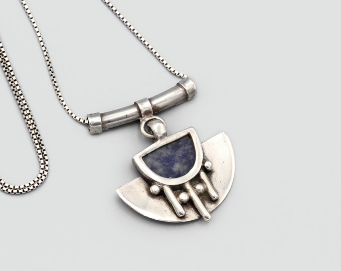 Modernist Israel Blue Jasper Pendant Necklace, 925 Sterling Silver ...