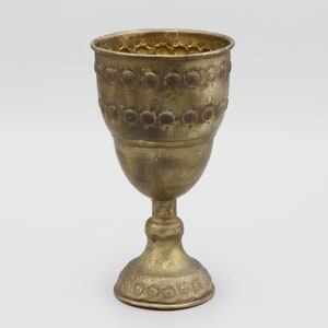 Vintage Bronze Tone Footed Kiddush Cup, Rustic Wine Goblet With Stamped ...