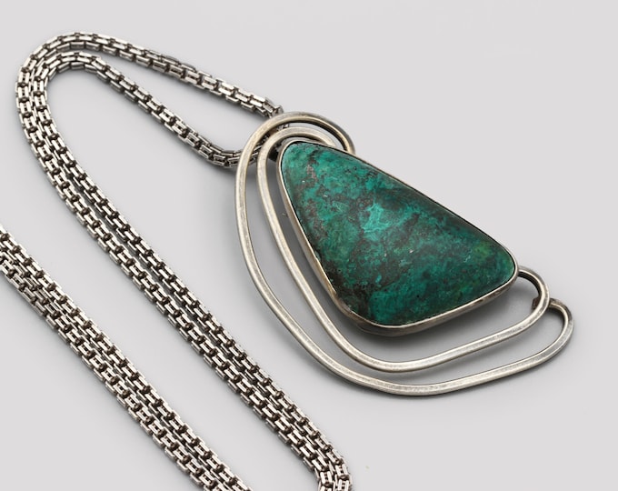 RARE Modernist Israel Eilat Stone Pendant Necklace, Sterling Large Pendant Brooch Pin, Green ...