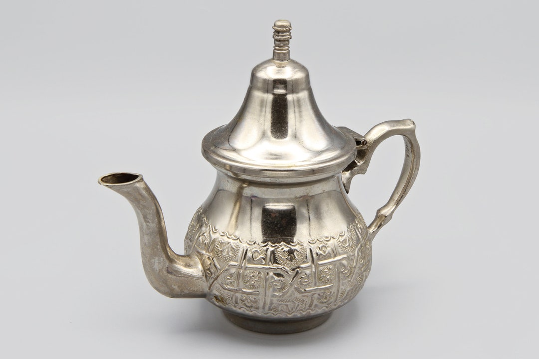 Small Traditional Moroccan Teapot, Engraved Ornate Silver Metal Tea ...