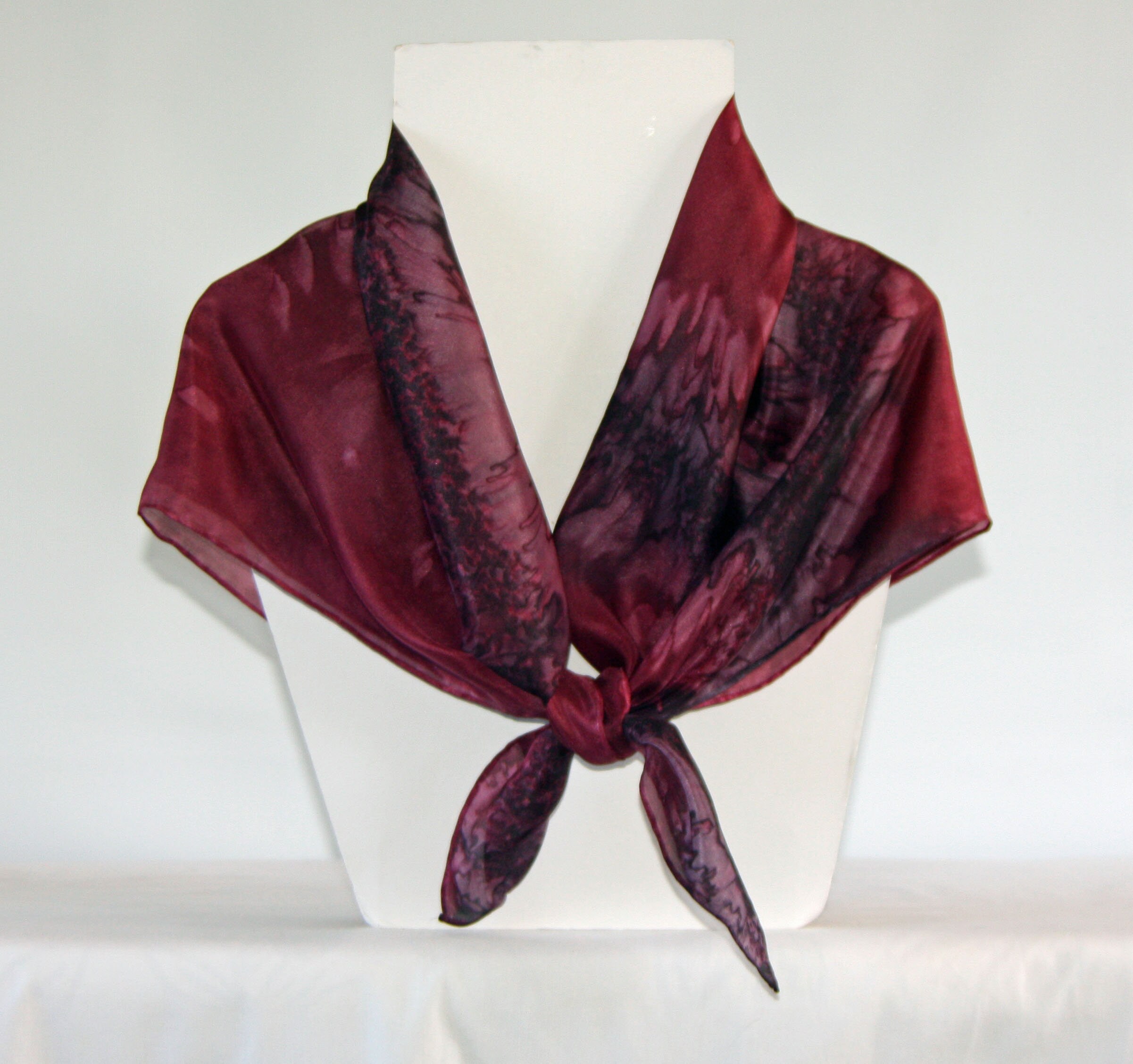 Burgundy Red and Black Square Silk Head Scarf, Silk Necktie, Gift Boxed ...