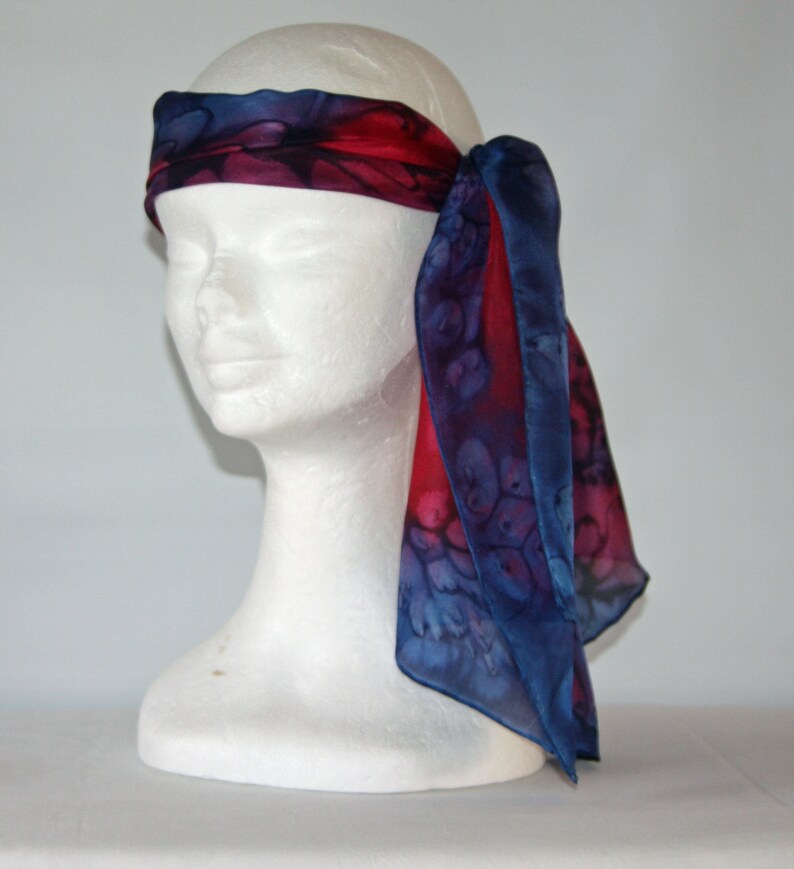 Navy Blue and Red Hand Dyed Long Silk Scarf Small Silk Scarf - Etsy