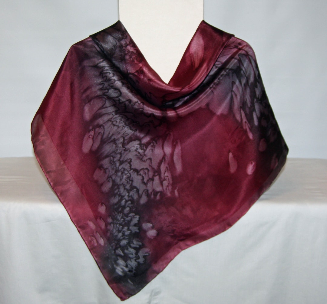Burgundy Red and Black Large Square Silk Scarf, Silk Shawl, Silk Head ...
