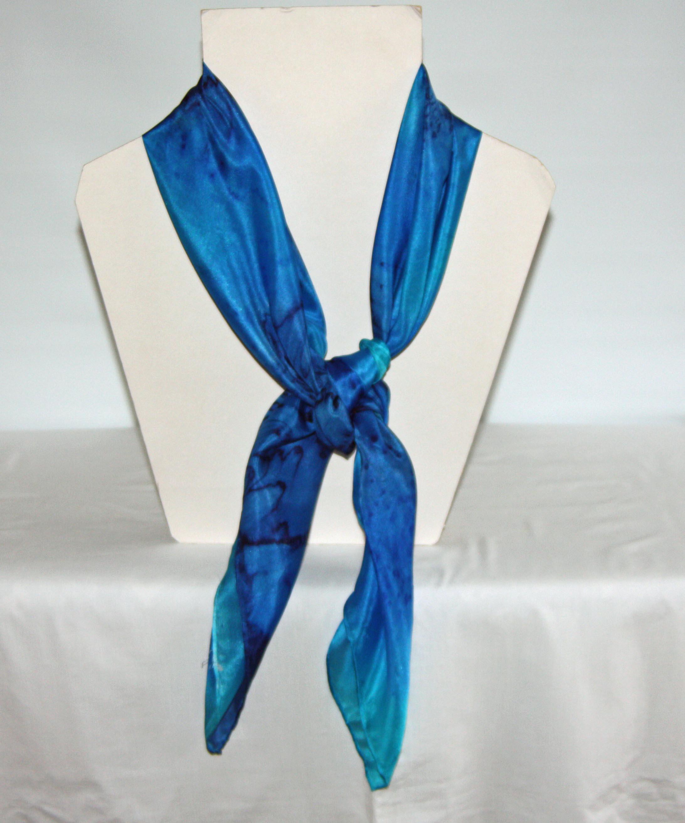 Navy Blue, Royal Blue and Turquoise Hand Dyed Square Silk Scarf, Head ...