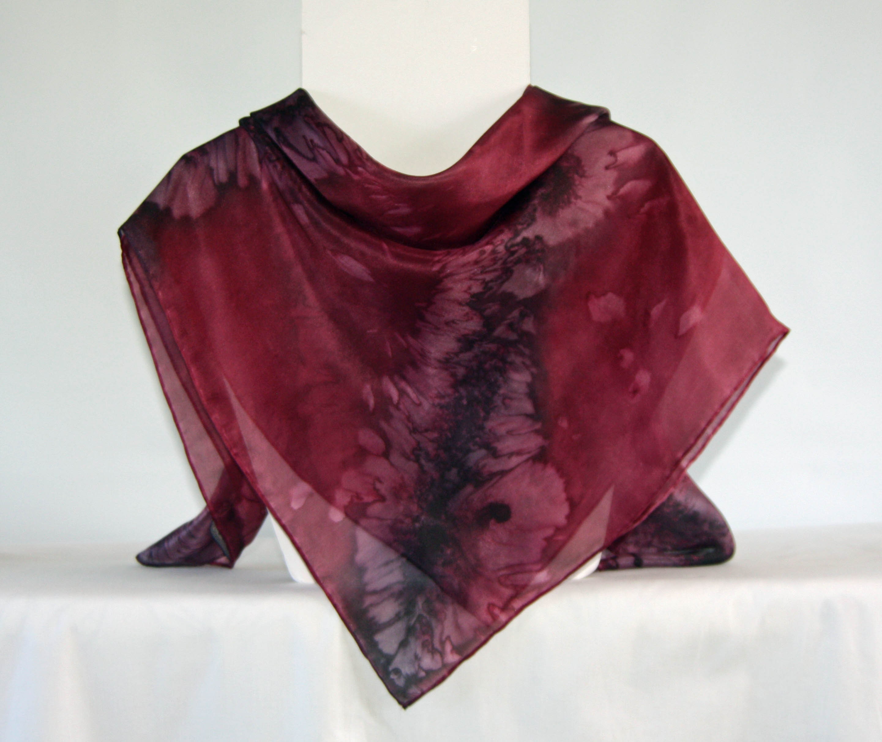 Burgundy Red and Black Square Silk Head Scarf, Silk Necktie, Gift Boxed ...