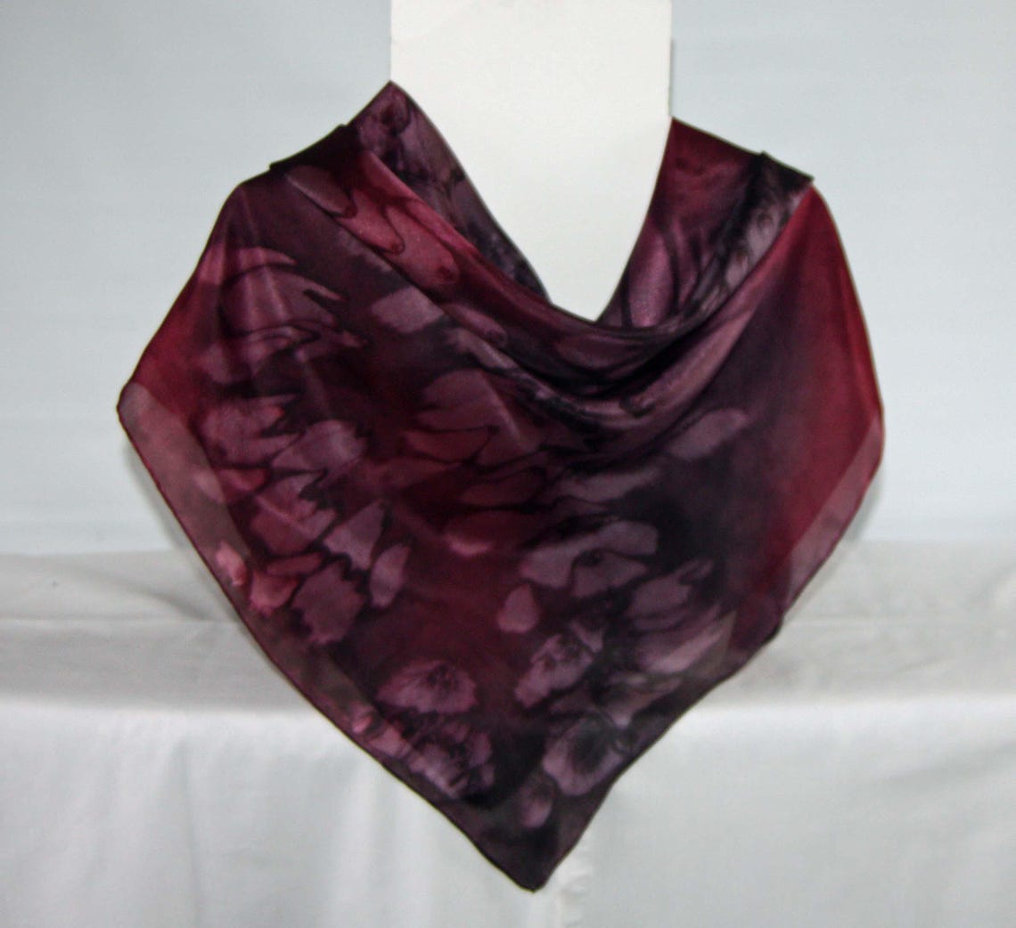 Burgundy Red and Black Large Square Silk Scarf, Silk Shawl, Silk Head ...