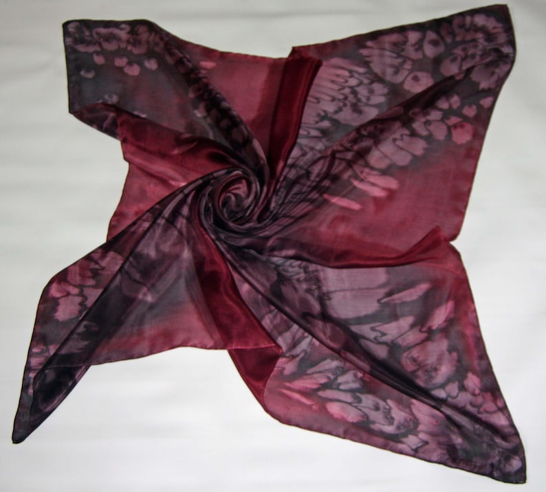Burgundy Red and Black Large Square Silk Scarf, Silk Shawl, Silk Head ...
