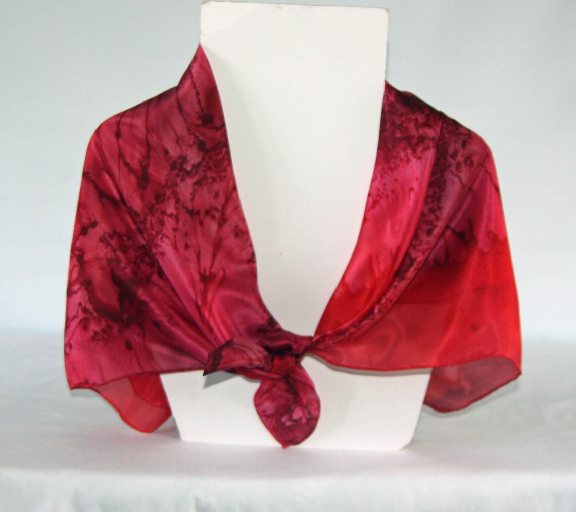 Poppy Red, Cherry Red and Burgundy Square Silk Headscarf, Necktie, Gift ...