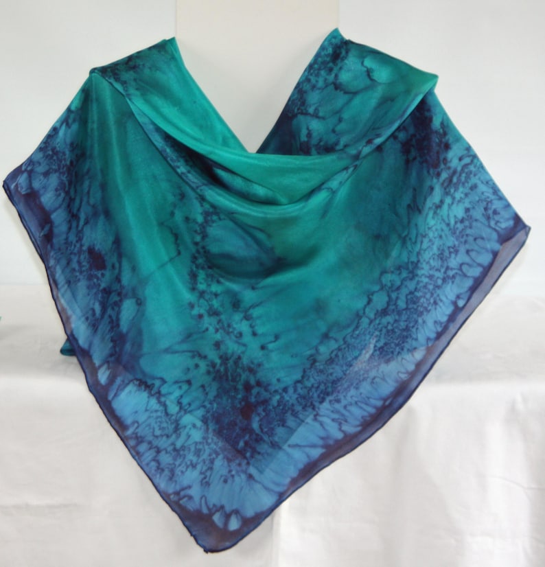 Emerald Green and Navy Blue Large Silk Square Scarf, Silk Wrap, Silk ...