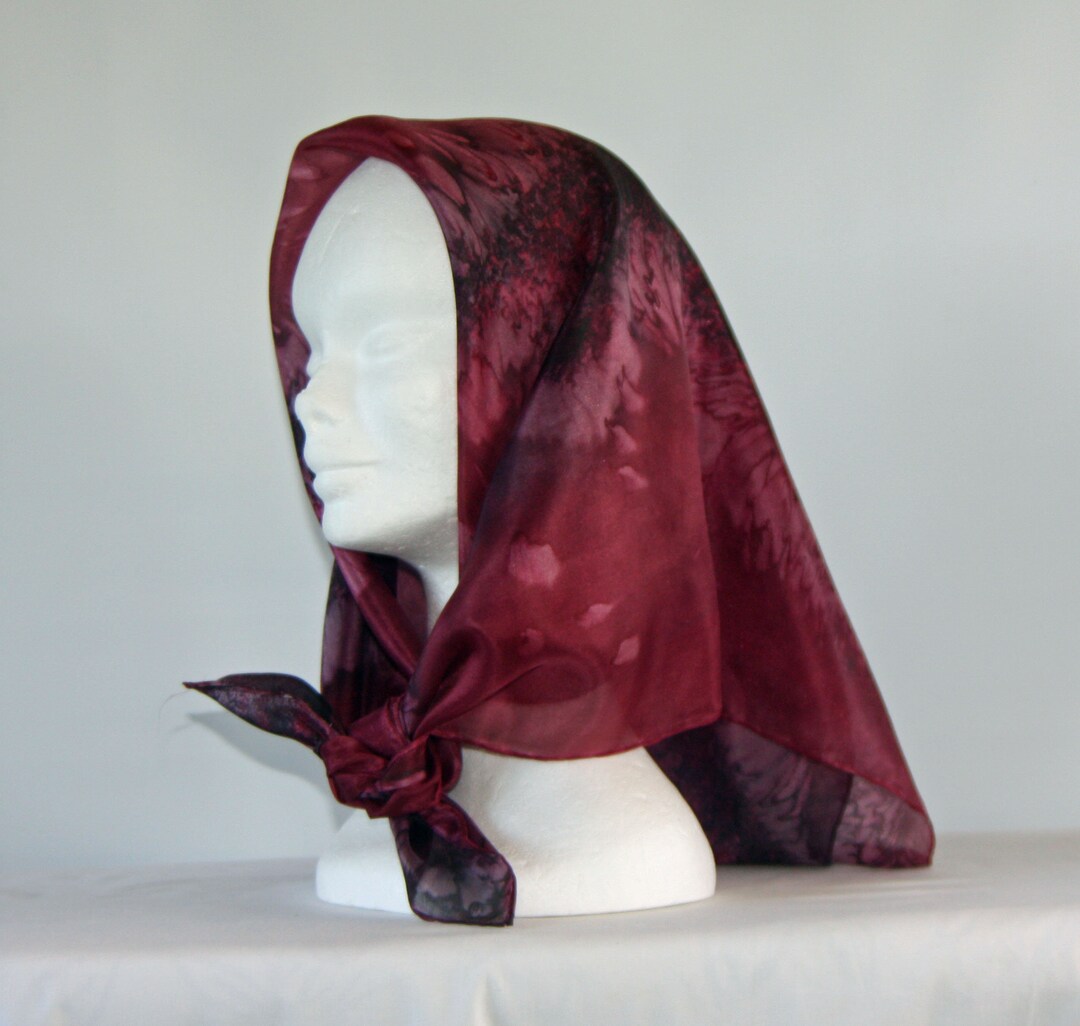 Burgundy Red and Black Square Silk Head Scarf, Silk Necktie, Gift Boxed ...