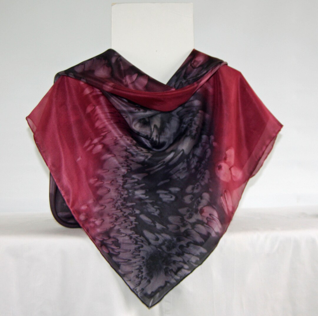 Burgundy Red and Black Large Square Silk Scarf, Silk Shawl, Silk Head ...