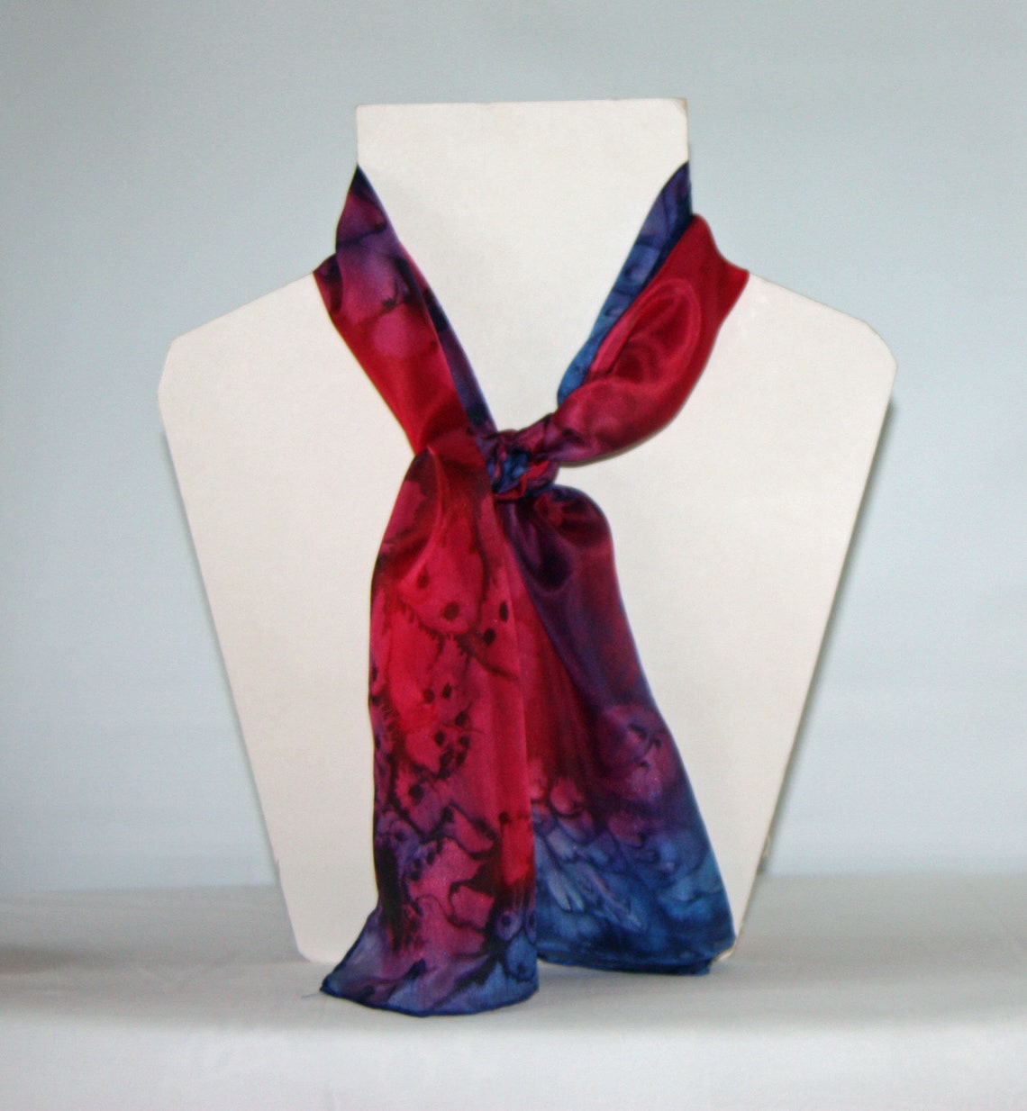 Navy Blue and Red Hand Dyed Long Silk Scarf Small Silk Scarf - Etsy