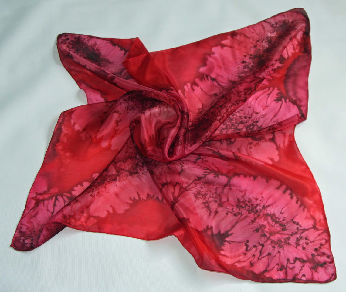 Poppy Red, Cherry Red and Burgundy Square Silk Headscarf, Necktie, Gift ...