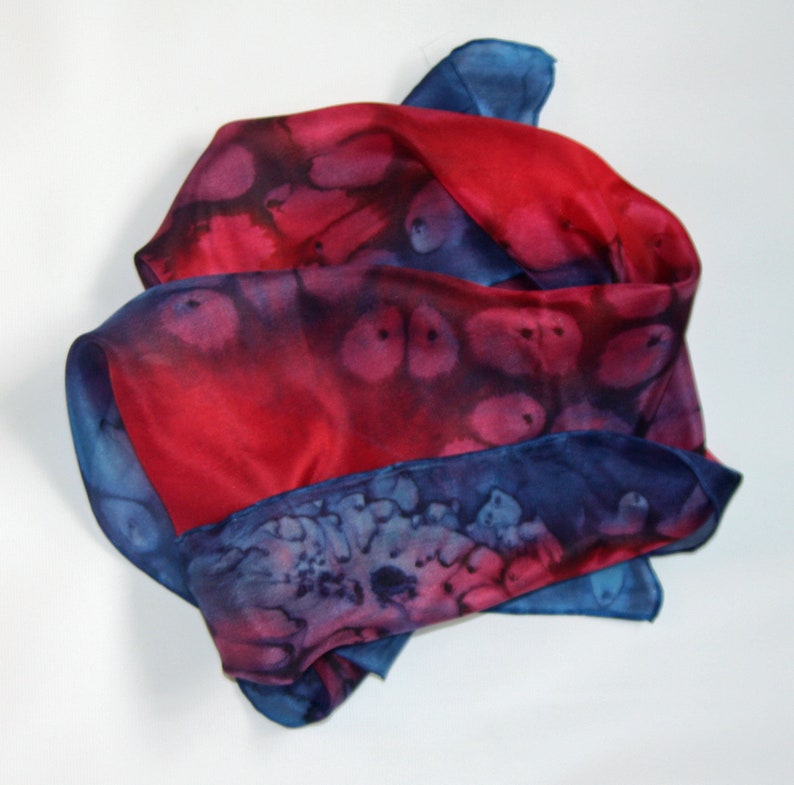 Navy Blue and Red Hand Dyed Long Silk Scarf Small Silk Scarf - Etsy