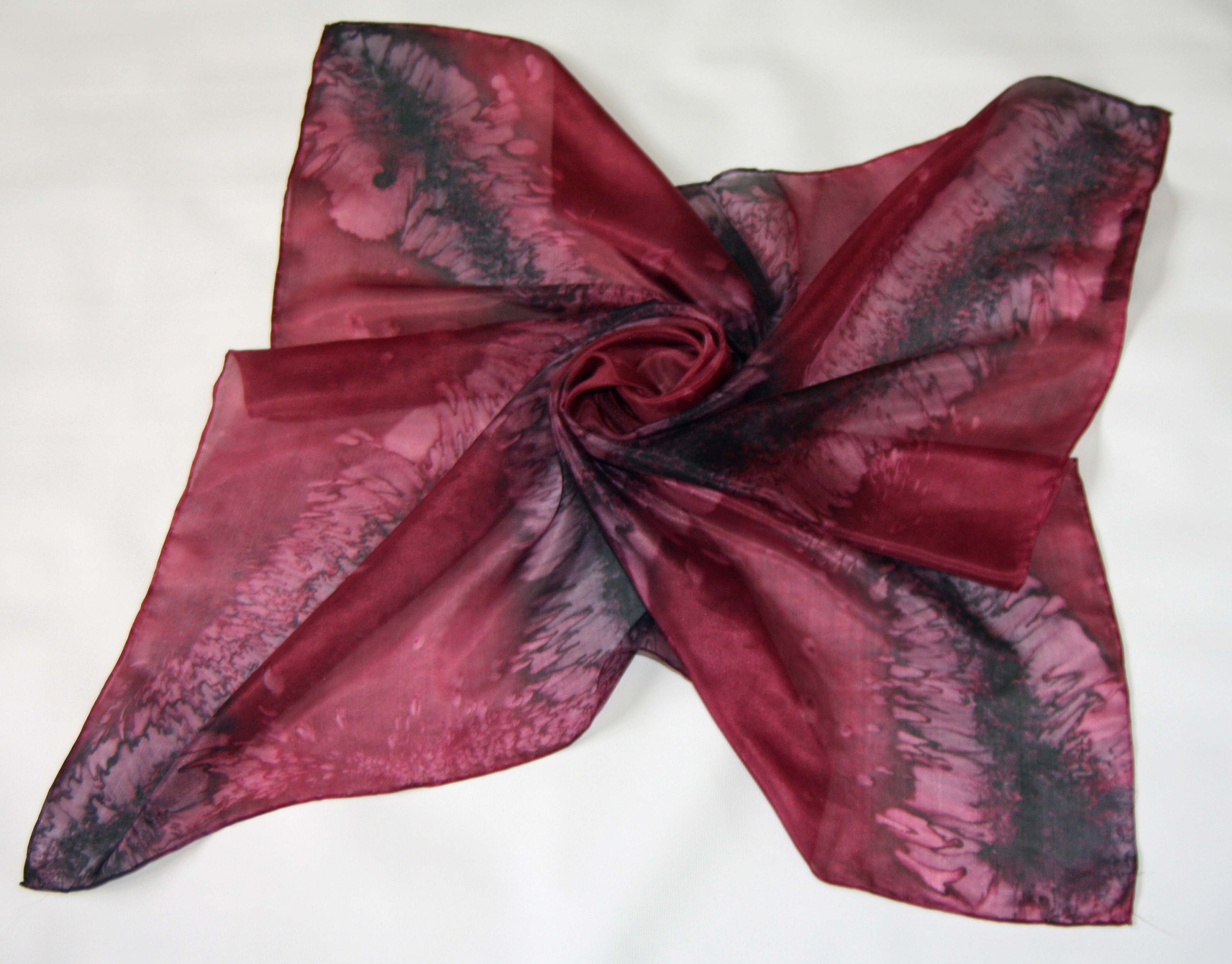Burgundy Red and Black Square Silk Head Scarf, Silk Necktie, Gift Boxed ...