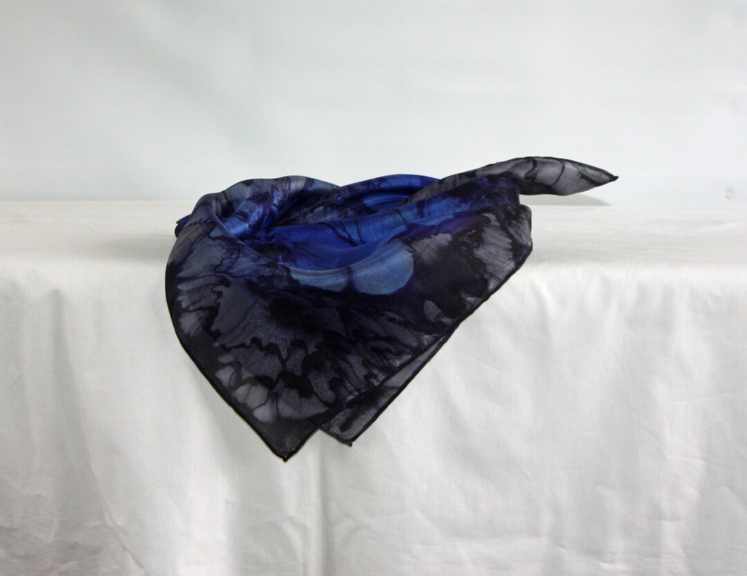 Dark Blue and Black Square Silk Scarf, Silk Bandanna, Silk Facemask ...