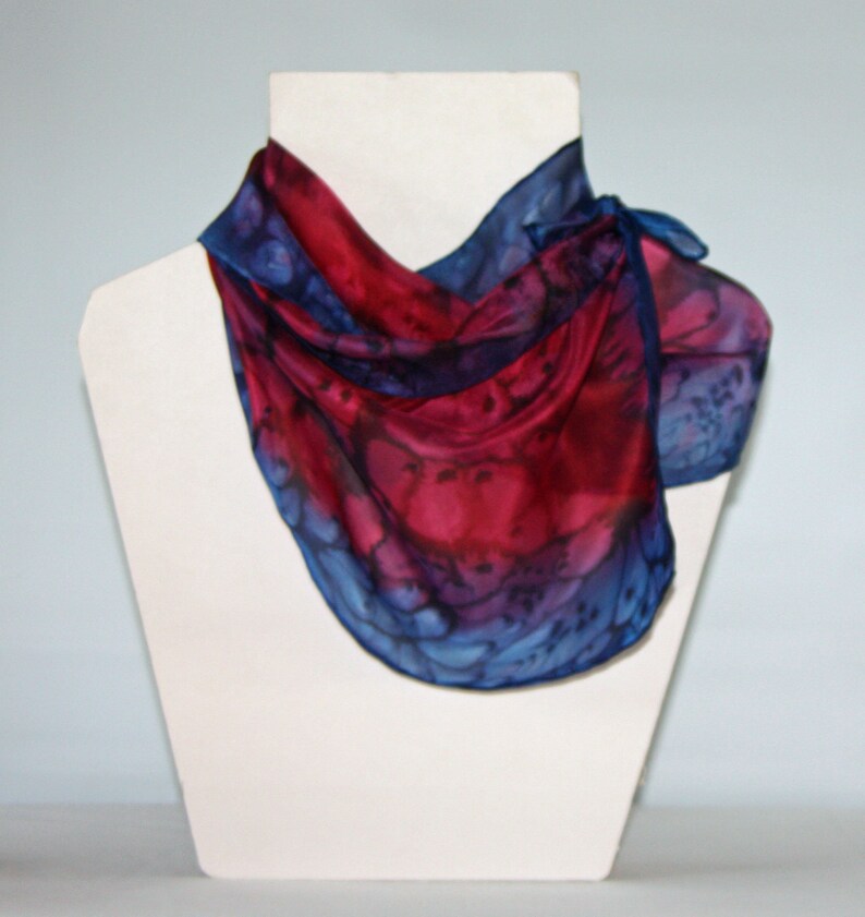 Navy Blue and Red Hand Dyed Long Silk Scarf Small Silk Scarf - Etsy