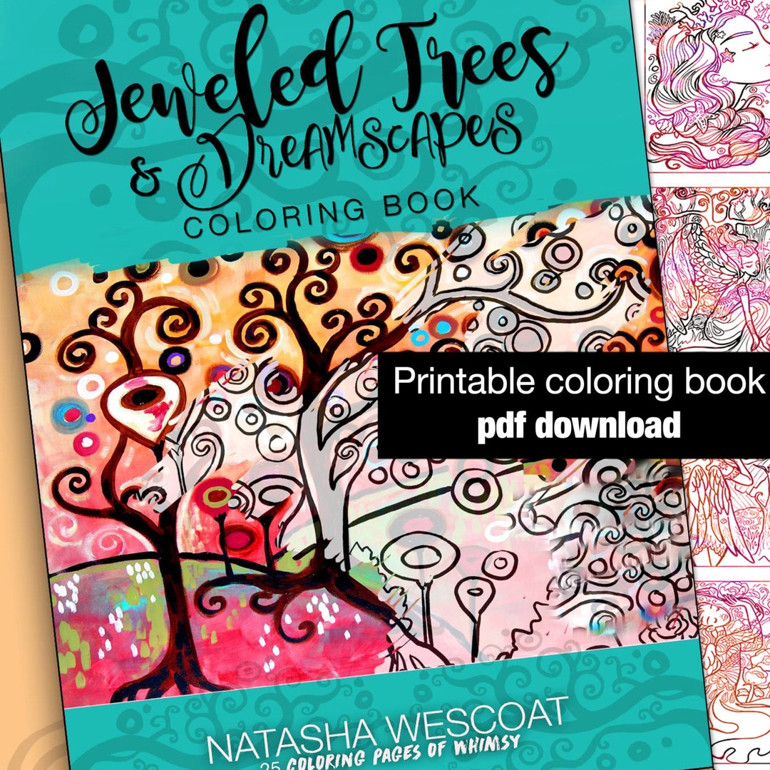 PDF PRINTABLE Coloring Book Jeweled Trees Whimsical Swirly Tree Fantasy ...
