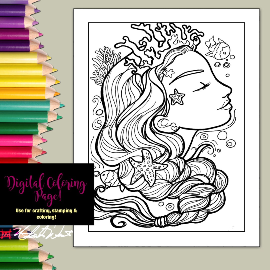 PRINTABLE Coloring Page Inspiring MERMAID Sea Fantasy Art Natasha ...