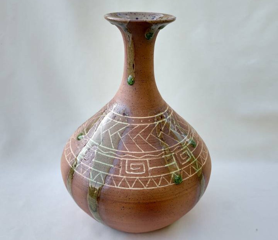 Drippy Glass Pottery Bottle Vase, Up-cycled Glass Glaze - Etsy