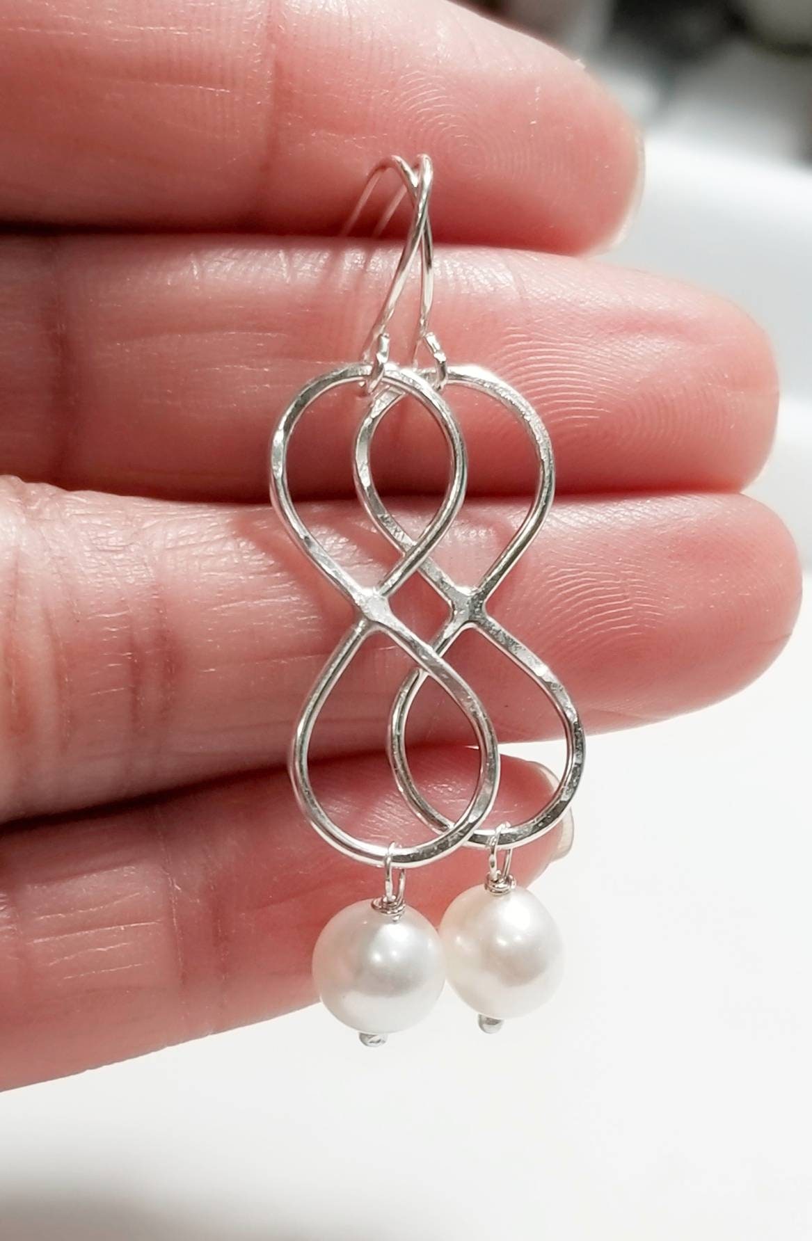 Sterling Silver Infinity and Pearl Earrings Bridesmaid Gift | Etsy