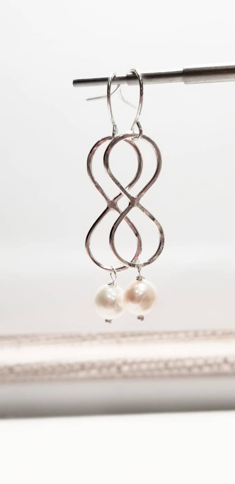 Sterling Silver Infinity and Pearl Earrings Bridesmaid Gift | Etsy