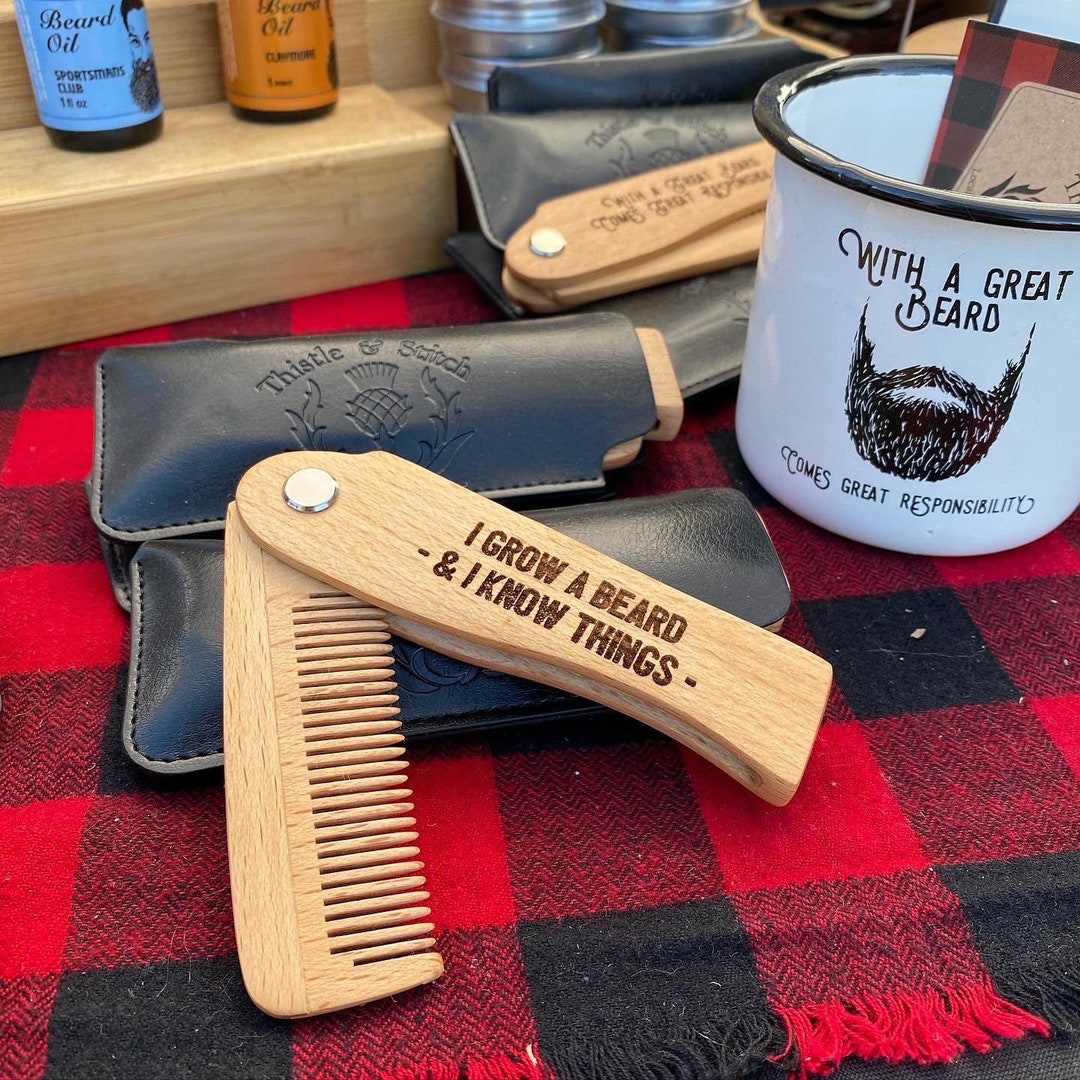 Laser Engraved Wooden Switchblade Beard Combs - Etsy