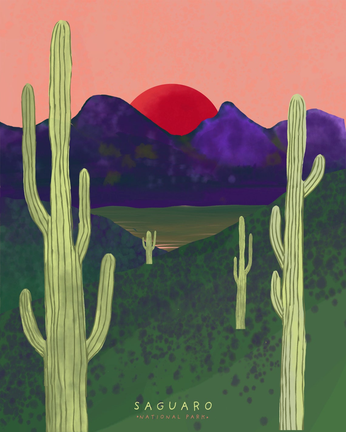 Saguaro Cactus Art Print, National Parks Poster, Minimalist Wall Art ...