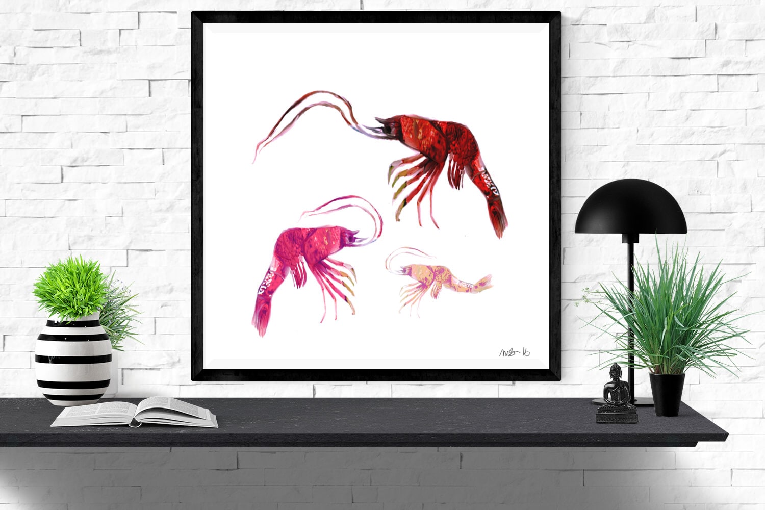 Shrimp Art Print, Endangered Species Illustration Print, Coastal Beach ...