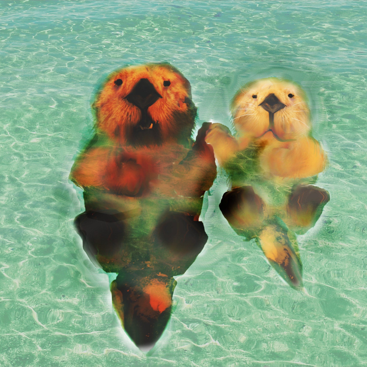 Otter Art Print, Southern Sea Otter Illustration, Sea Green Blue Wall ...
