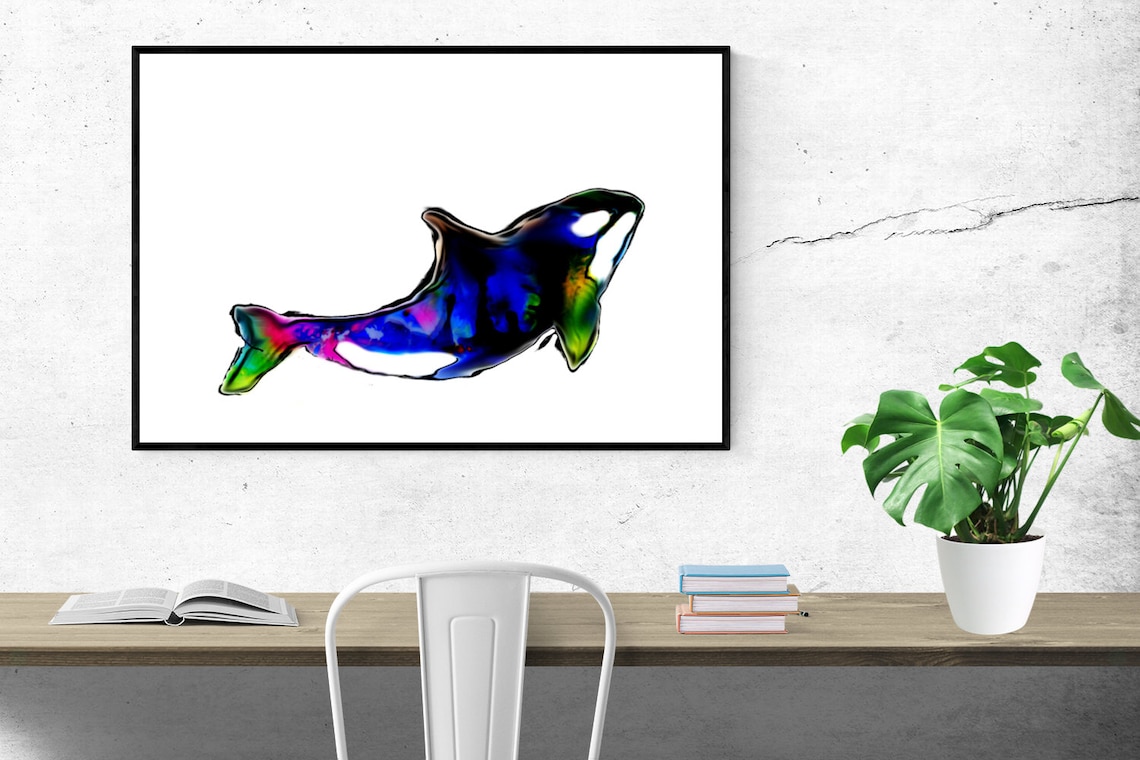 Killer Whale Art Print, Orca Illustration Print, Canvas Whale Print ...