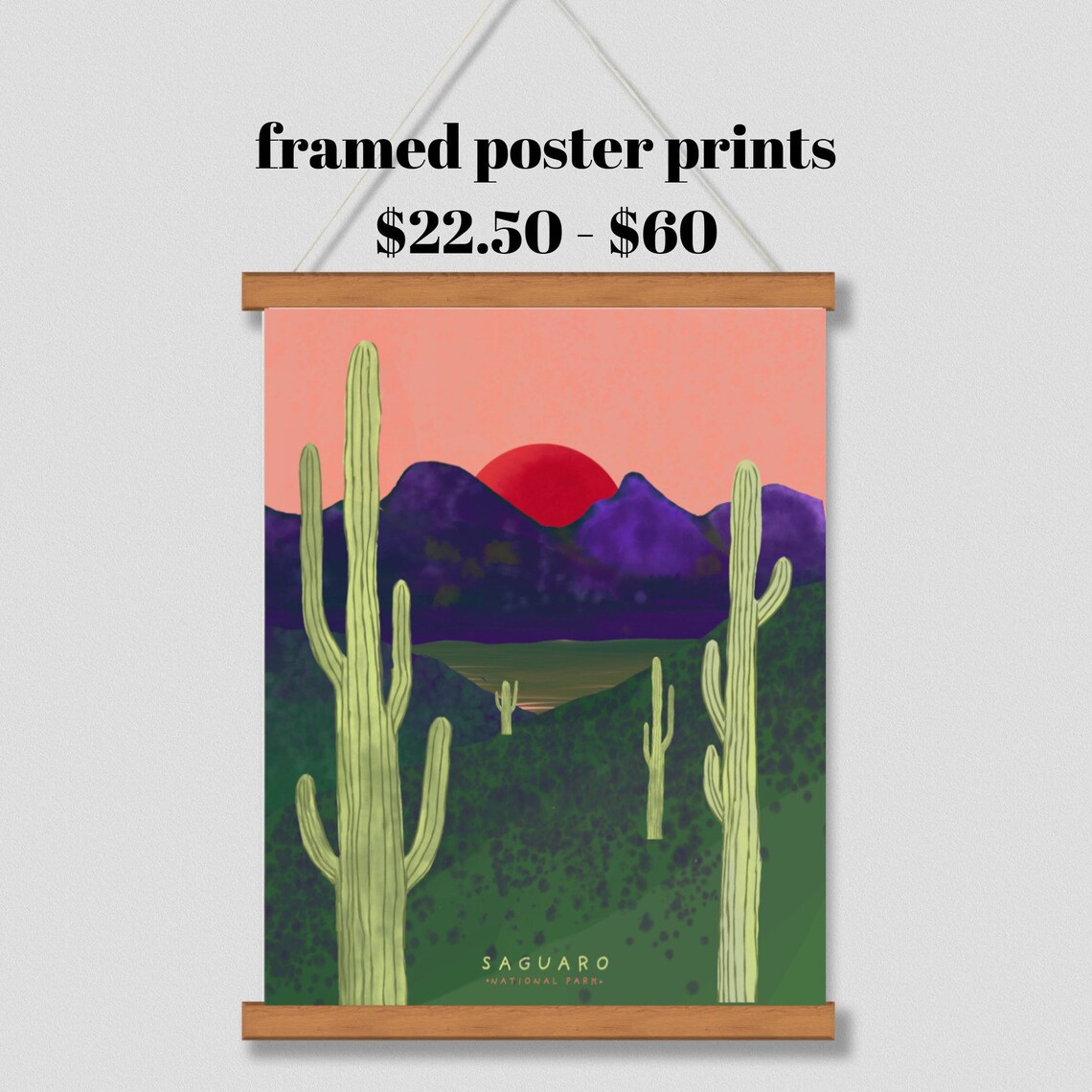 Saguaro Cactus Art Print, National Parks Poster, Minimalist Wall Art ...