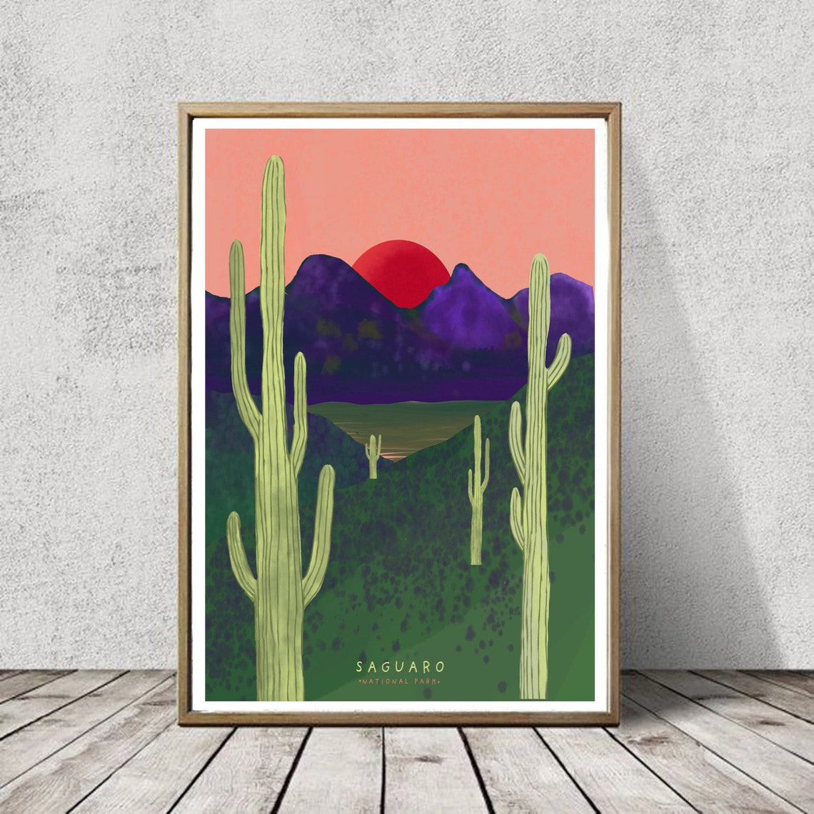 Saguaro Cactus Art Print, National Parks Poster, Minimalist Wall Art ...